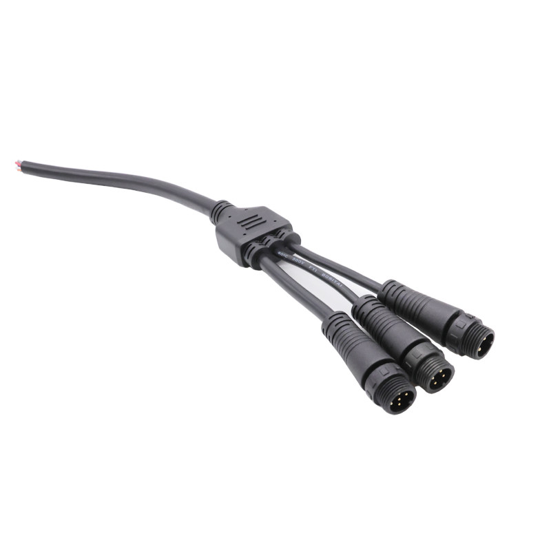 Black PVC One to Three Waterproof Y Connector IP68 2 Core Cable Connector